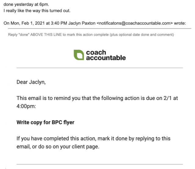 Reminders just got better: mark Actions done and enter Metrics via email
