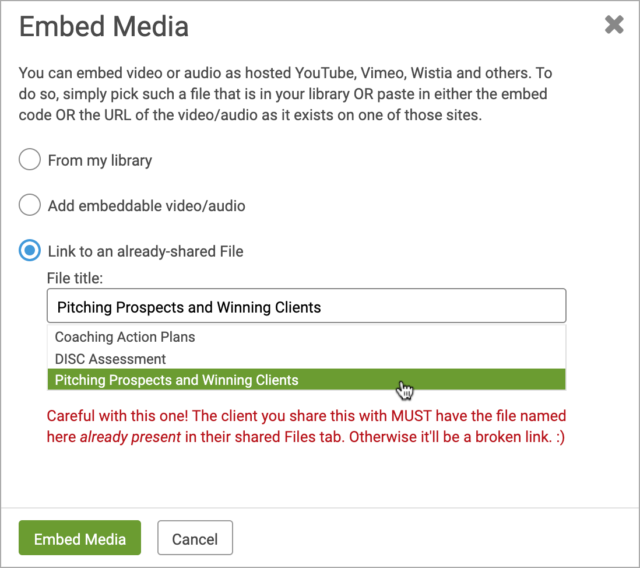 Linking Shared to Files from Session Notes and Worksheets